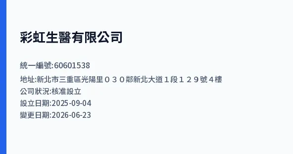 彩虹生醫有限公司的照片-統編 60601538 公司登記資料與營業項目詳細圖表