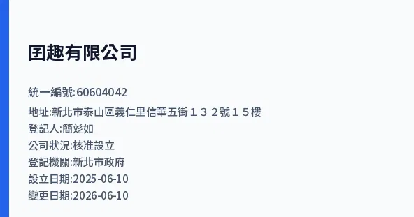 囝趣有限公司的照片-統編 60604042(新北市) 公司登記資料與營業項目詳細圖表