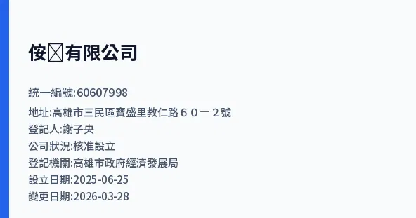 侒蒳有限公司的照片-統編 60607998(高雄市) 公司登記資料與營業項目詳細圖表