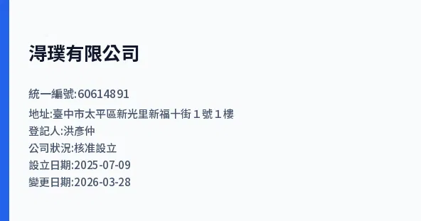 淂璞有限公司的照片-統編 60614891(臺中市) 公司登記資料與營業項目詳細圖表