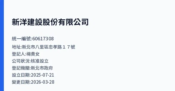新洋建設股份有限公司的照片-統編 60617308(新北市) 公司登記資料與營業項目詳細圖表