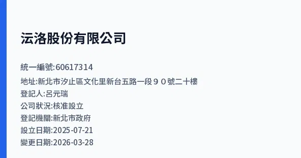 沄洛股份有限公司的照片-統編 60617314(新北市) 公司登記資料與營業項目詳細圖表
