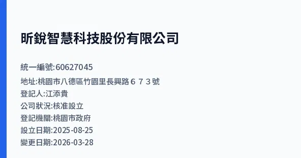 昕銳智慧科技股份有限公司的照片-統編 60627045(桃園市) 公司登記資料與營業項目詳細圖表