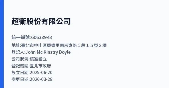 超衛股份有限公司的照片-統編 60638943(臺北市) 公司登記資料與營業項目詳細圖表