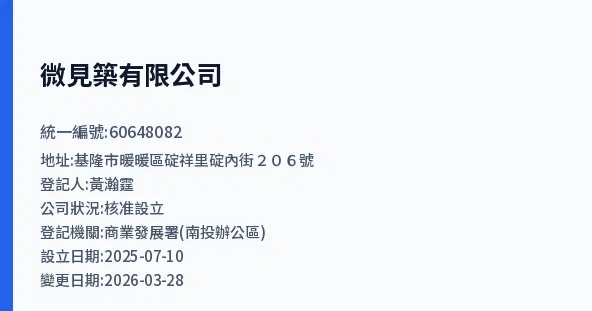 微見築有限公司的照片-統編 60648082(基隆市) 公司登記資料與營業項目詳細圖表