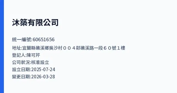 沐築有限公司的照片-統編 60651656(宜蘭縣) 公司登記資料與營業項目詳細圖表
