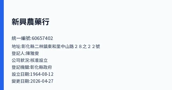新興農藥行的照片-統編 60657402(彰化縣) 公司登記資料與營業項目詳細圖表