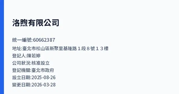 洛煦有限公司的照片-統編 60662387(臺北市) 公司登記資料與營業項目詳細圖表