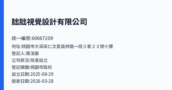 朏朏視覺設計有限公司的照片-統編 60667209(桃園市) 公司登記資料與營業項目詳細圖表