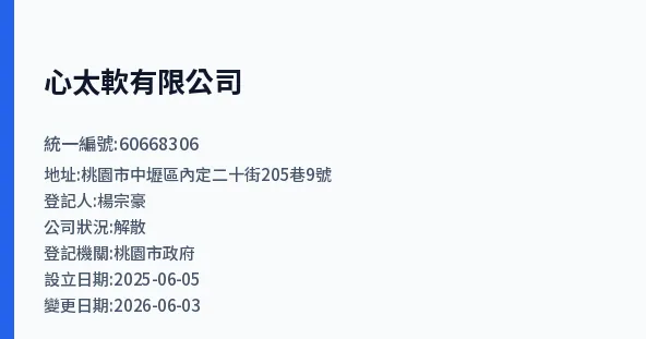 心太軟有限公司的照片-統編 60668306(桃園市) 公司登記資料與營業項目詳細圖表