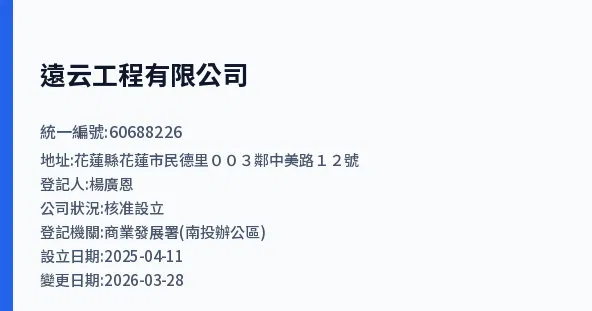 遠云工程有限公司的照片-統編 60688226(花蓮縣) 公司登記資料與營業項目詳細圖表