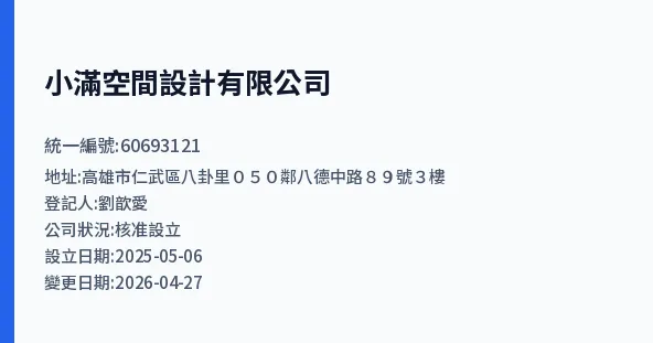 小滿空間設計有限公司的照片-統編 60693121(高雄市) 公司登記資料與營業項目詳細圖表