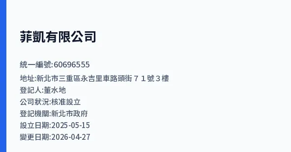 菲凱有限公司的照片-統編 60696555(新北市) 公司登記資料與營業項目詳細圖表