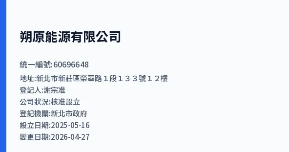 朔原能源有限公司的照片-統編 60696648(新北市) 公司登記資料與營業項目詳細圖表