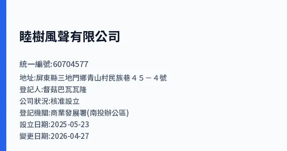 睦樹風聲有限公司的照片-統編 60704577(屏東縣) 公司登記資料與營業項目詳細圖表