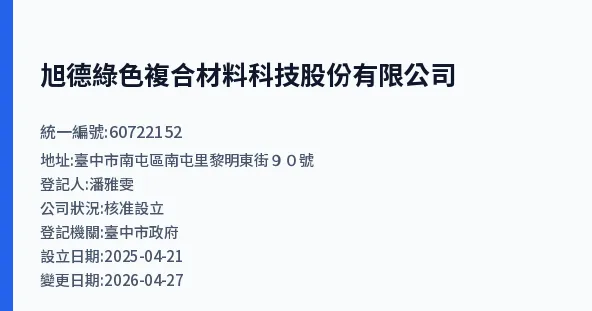 旭德綠色複合材料科技股份有限公司的照片-統編 60722152(臺中市) 公司登記資料與營業項目詳細圖表