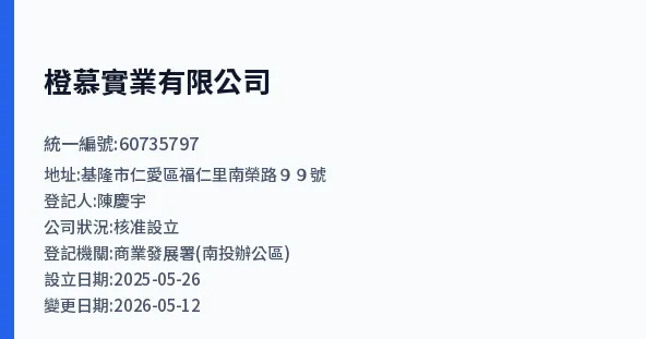 橙慕實業有限公司的照片-統編 60735797(基隆市) 公司登記資料與營業項目詳細圖表