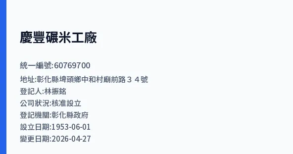慶豐碾米工廠的照片-統編 60769700(彰化縣) 公司登記資料與營業項目詳細圖表
