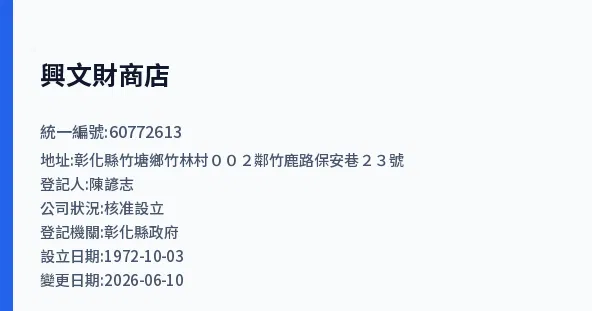 興文財商店的照片-統編 60772613(彰化縣) 公司登記資料與營業項目詳細圖表