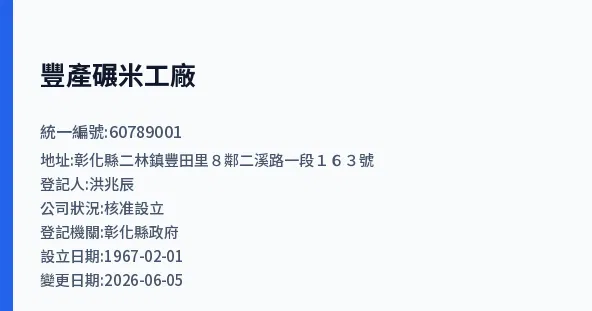 豐產碾米工廠的照片-統編 60789001(彰化縣) 公司登記資料與營業項目詳細圖表