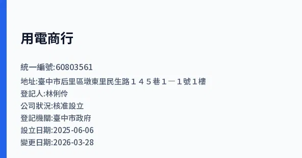 用電商行的照片-統編 60803561(臺中市) 公司登記資料與營業項目詳細圖表