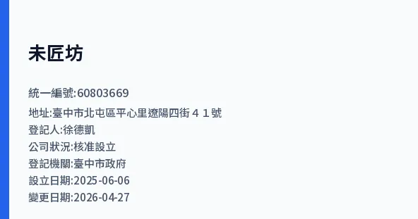 未匠坊的照片-統編 60803669(臺中市) 公司登記資料與營業項目詳細圖表
