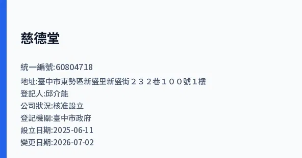 慈德堂的照片-統編 60804718(臺中市) 公司登記資料與營業項目詳細圖表