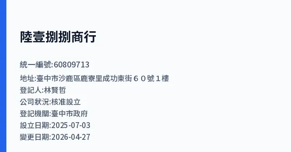 陸壹捌捌商行的照片-統編 60809713(臺中市) 公司登記資料與營業項目詳細圖表