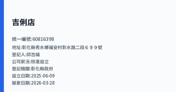 吉俐店的照片-統編 60816398(彰化縣) 公司登記資料與營業項目詳細圖表