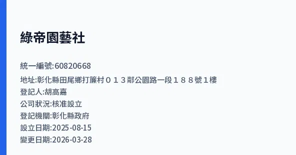 綠帝園藝社的照片-統編 60820668(彰化縣) 公司登記資料與營業項目詳細圖表