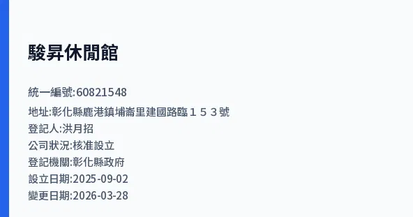 駿昇休閒館的照片-統編 60821548(彰化縣) 公司登記資料與營業項目詳細圖表