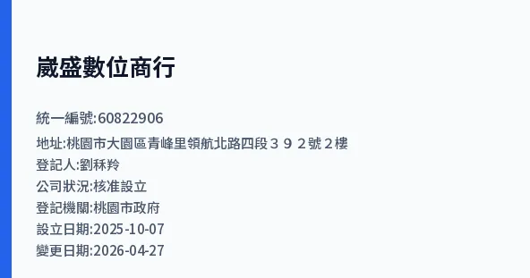 崴盛數位商行的照片-統編 60822906(桃園市) 公司登記資料與營業項目詳細圖表