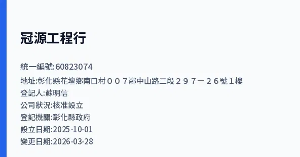 冠源工程行的照片-統編 60823074(彰化縣) 公司登記資料與營業項目詳細圖表