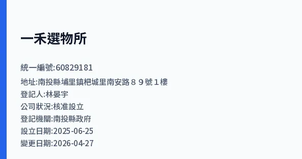一禾選物所的照片-統編 60829181(南投縣) 公司登記資料與營業項目詳細圖表