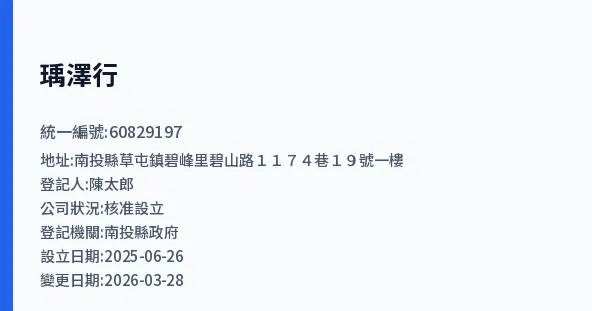 瑀澤行的照片-統編 60829197(南投縣) 公司登記資料與營業項目詳細圖表
