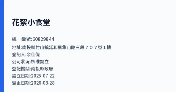 花絮小食堂的照片-統編 60829844(南投縣) 公司登記資料與營業項目詳細圖表
