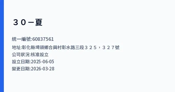 30-夏的照片-統編 60837561(彰化縣) 公司登記資料與營業項目詳細圖表
