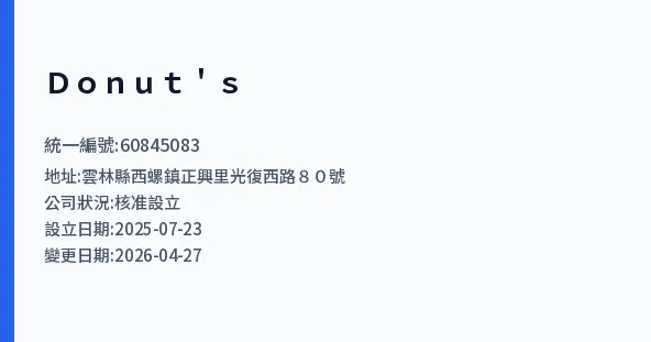 Donut's的照片-統編 60845083(雲林縣) 公司登記資料與營業項目詳細圖表