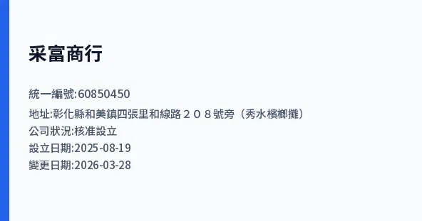 采富商行的照片-統編 60850450(彰化縣) 公司登記資料與營業項目詳細圖表
