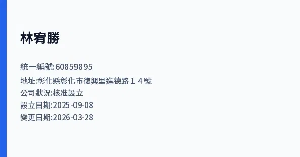 林宥勝的照片-統編 60859895(彰化縣) 公司登記資料與營業項目詳細圖表