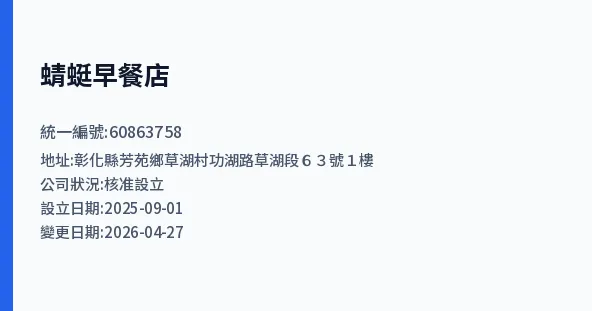 蜻蜓早餐店的照片-統編 60863758(彰化縣) 公司登記資料與營業項目詳細圖表