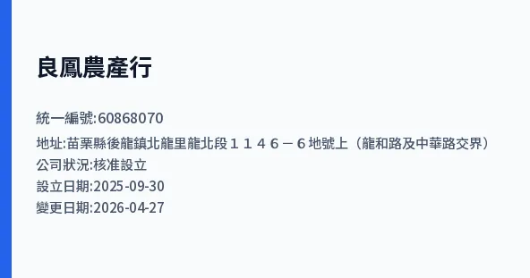 良鳳農產行的照片-統編 60868070(苗栗縣) 公司登記資料與營業項目詳細圖表