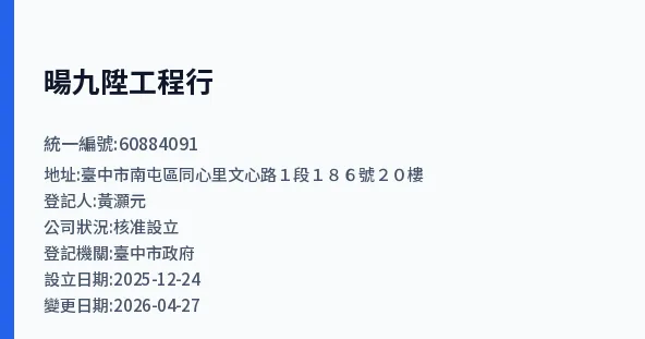 暘九陞工程行的照片-統編 60884091(臺中市) 公司登記資料與營業項目詳細圖表