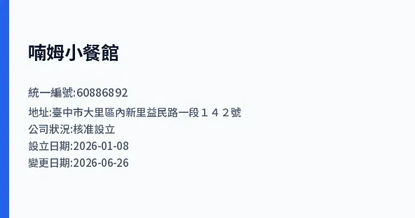 喃姆小餐館的照片-統編 60886892 公司登記資料與營業項目詳細圖表