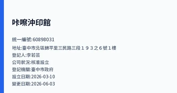 咔嚓沖印館的照片-統編 60898031(臺中市) 公司登記資料與營業項目詳細圖表