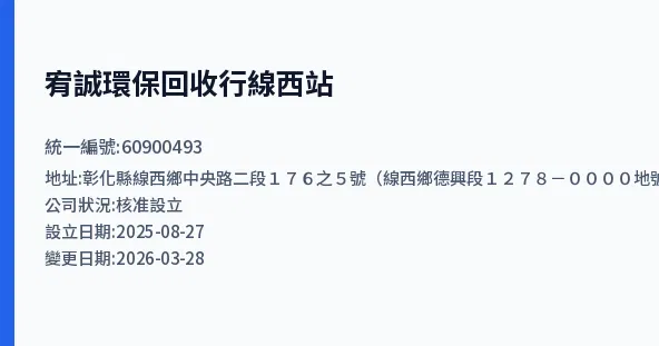 宥誠環保回收行線西站的照片-統編 60900493(彰化縣) 公司登記資料與營業項目詳細圖表