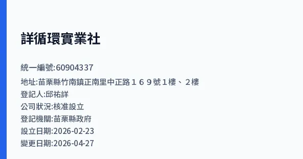 詳循環實業社的照片-統編 60904337(苗栗縣) 公司登記資料與營業項目詳細圖表