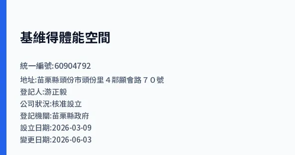 基維得體能空間的照片-統編 60904792(苗栗縣) 公司登記資料與營業項目詳細圖表
