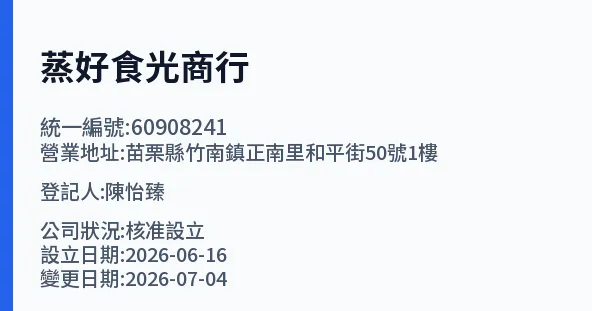 蒸好食光商行的照片-統編 60908241(苗栗縣) 公司登記資料與營業項目詳細圖表