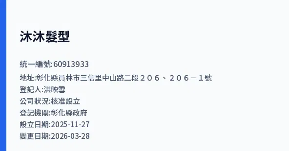 沐沐髮型的照片-統編 60913933(彰化縣) 公司登記資料與營業項目詳細圖表